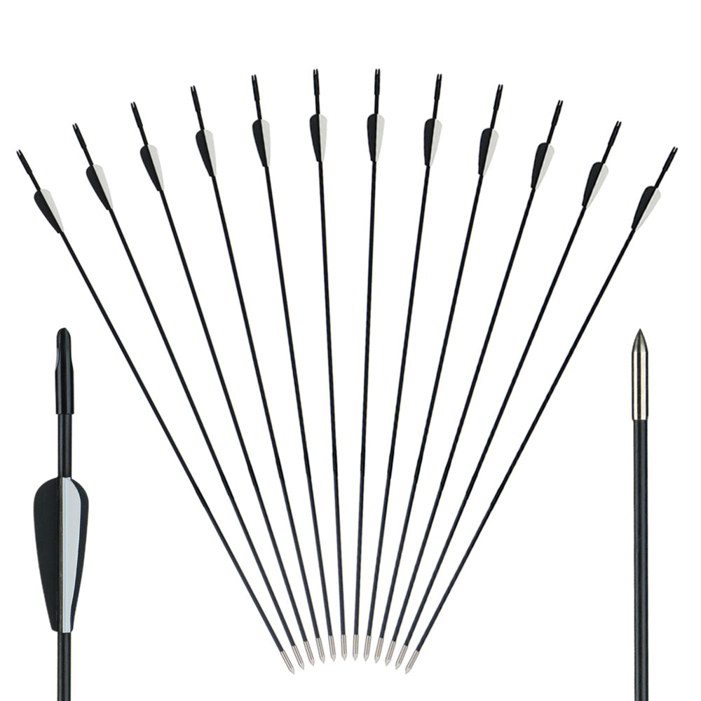 12x 31" Skinny Slim OD 6mm Spine 1000 Black Fiberglass Archery Arrows ...