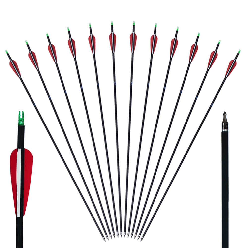 12x 31" OD 7.8mm ID 6.2mm Spine 500 Fletched Mixed Carbon Archery Arro ...