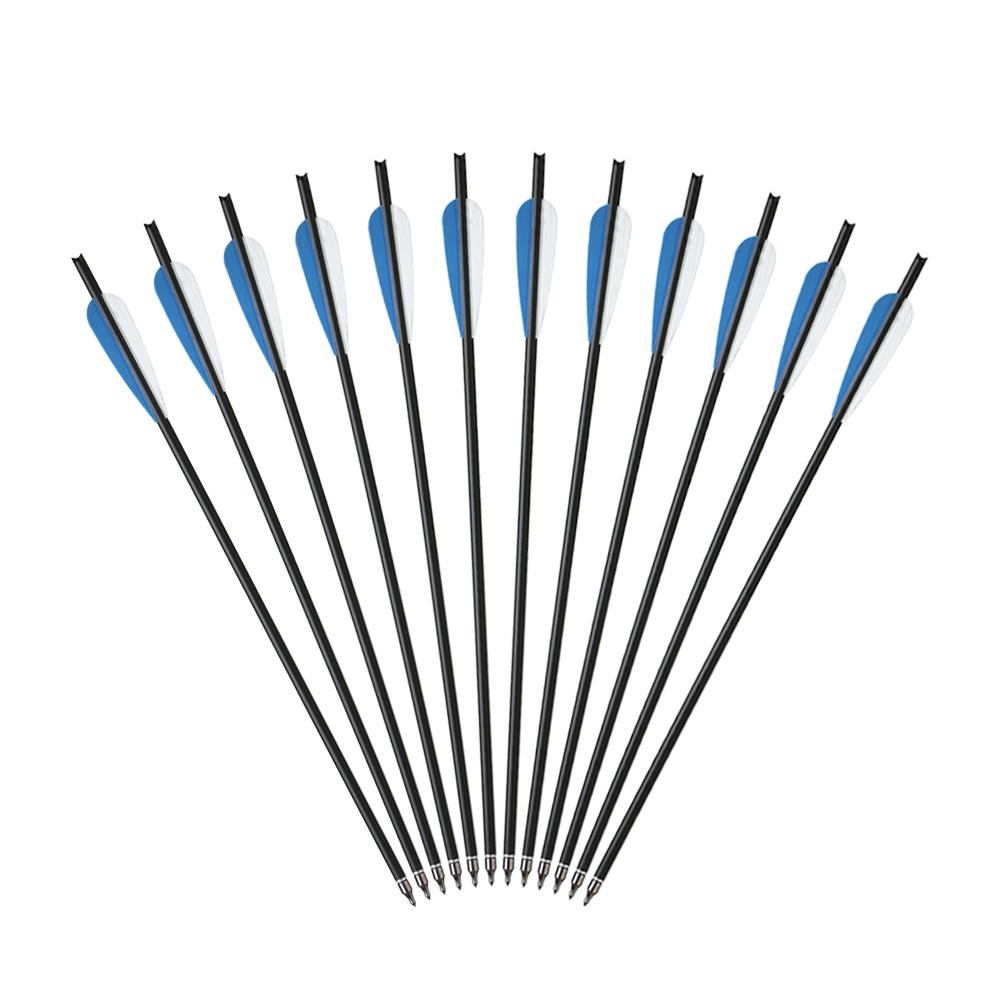12x 20" OD 8.8mm ID 7.6mm Carbon Crossbow Arrows 4" Blue White Vanes R ...
