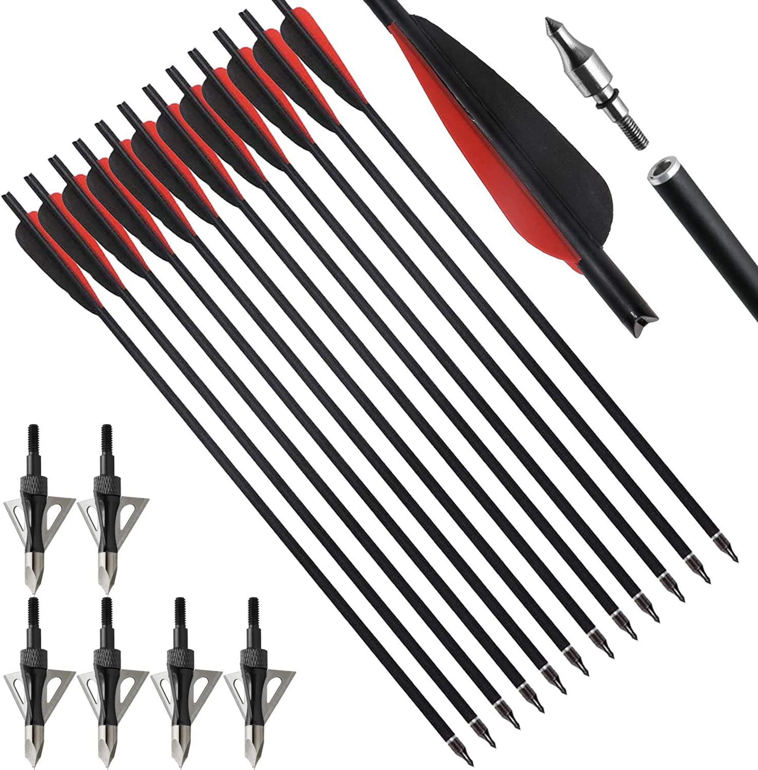 12X 20" Carbon Crossbow Bolts Arrows with 4" Vanes Replaced Arrowhead ...