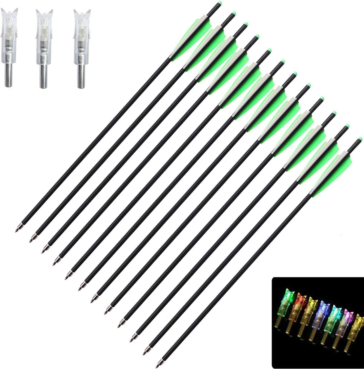 12pcs 20 inch Carbon Crossbow Arrows Bolts with 3pcs Lighted Nock Fiel ...