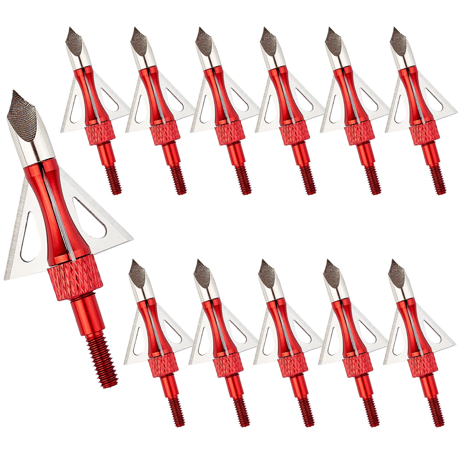 12x 100-grain Red/Silver Screw-in Broadheads with Alloy Box ...