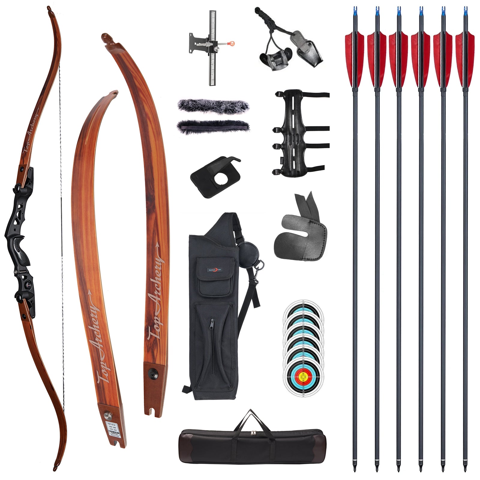 62" TopArchery ILF Bow 6x Carbon Arrows Bow Bag Quiver Laminated Taked ...